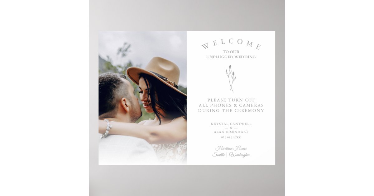 Rustic Botanical Simple Wedding Unplugged Wedding Poster | Zazzle
