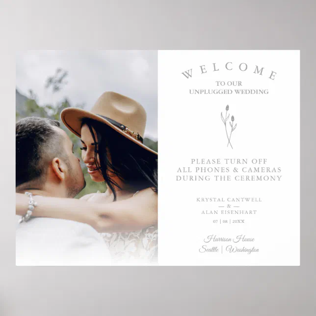 Rustic Botanical Simple Wedding Unplugged Wedding Poster | Zazzle
