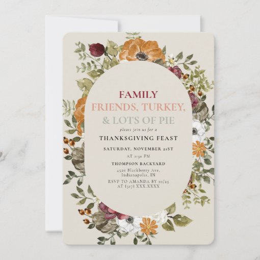 Rustic Botanical Thanksgiving Dinner Feast Party Invitation | Zazzle