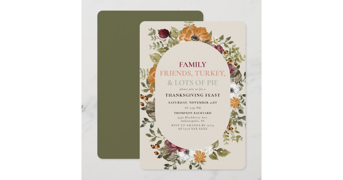 Rustic Botanical Thanksgiving Dinner Feast Party Invitation | Zazzle