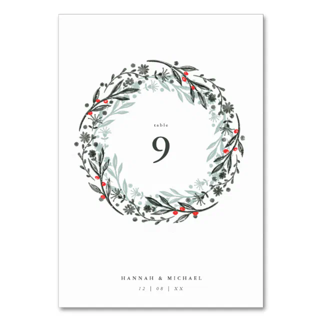 Rustic botanical watercolor wreath table number | Zazzle