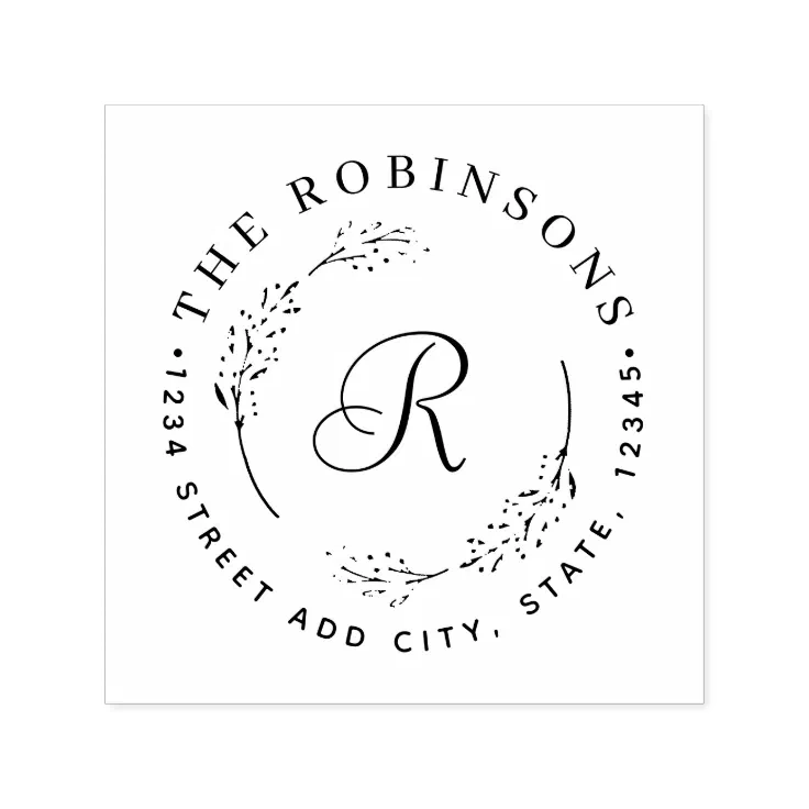 Rustic Botanical Wreath Monogram Return Address Self-inking Stamp | Zazzle