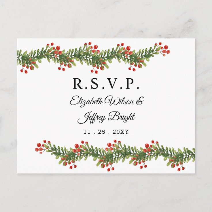 Rustic Boughs of Holly Winter Christmas RSVP Invitation Postcard | Zazzle