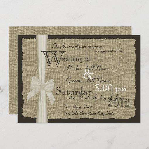 Rustic Bow and Burlap Wedding Invitation | Zazzle
