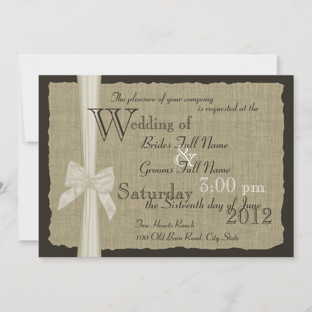 Rustic Bow and Burlap Wedding Invitation | Zazzle