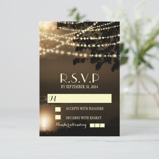 Rustic branches lights wedding RSVP cards | Zazzle