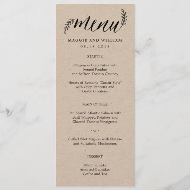 Rustic Branches Menu Card Kraft | Zazzle