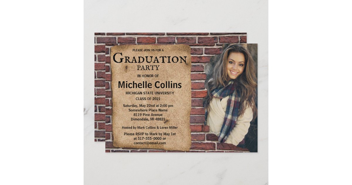 Rustic Brick Graduation Invitation | Zazzle