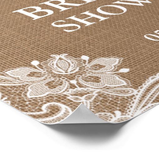 Rustic Bridal Shower Burlap String Lights Lace Poster | Zazzle