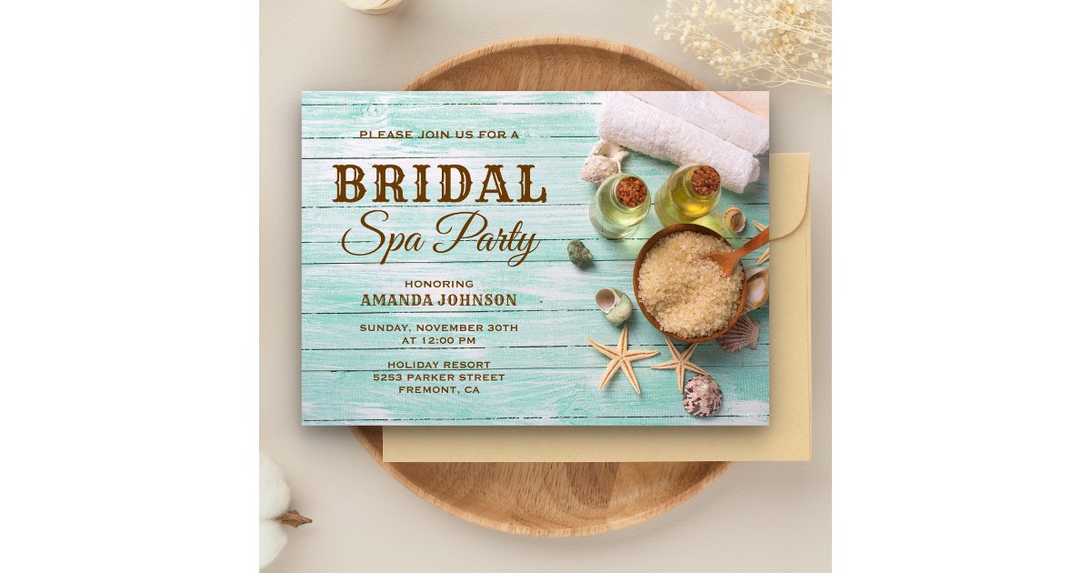Rustic Bridal Shower Mint Spa Party Invitation | Zazzle