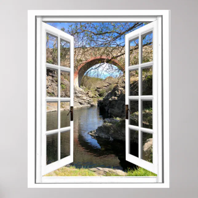 Rustic Bridge Window View Poster | Zazzle