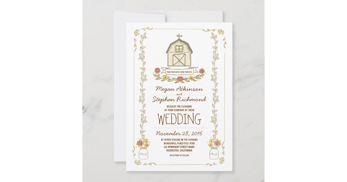 rustic brown barn wedding invitations | Zazzle