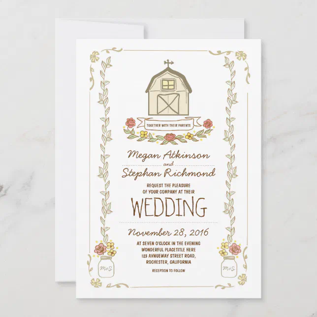 rustic brown barn wedding invitations | Zazzle