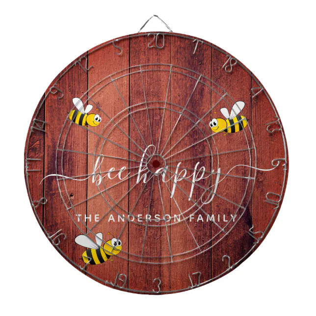 Rustic brown barn wood bee happy bumble bees dart board | Zazzle