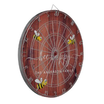 Rustic brown barn wood bee happy bumble bees dart board | Zazzle
