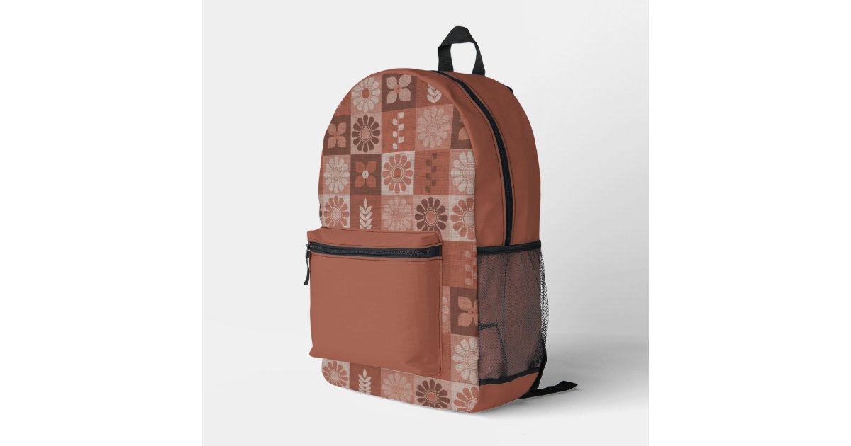 Rustic Brown Burlap Flowers Leave Printed Backpack | Zazzle