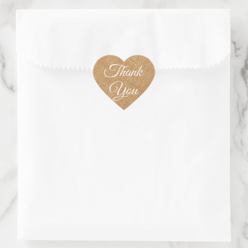 Rustic Brown Burlap Thank You Heart Sticker | Zazzle