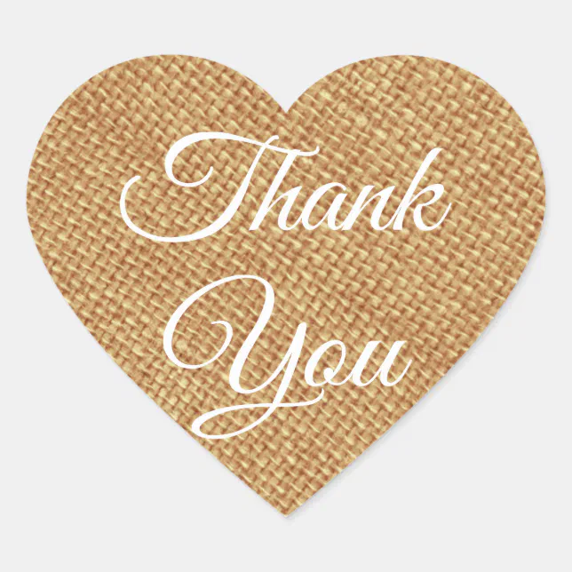 Rustic Brown Burlap Thank You Heart Sticker | Zazzle