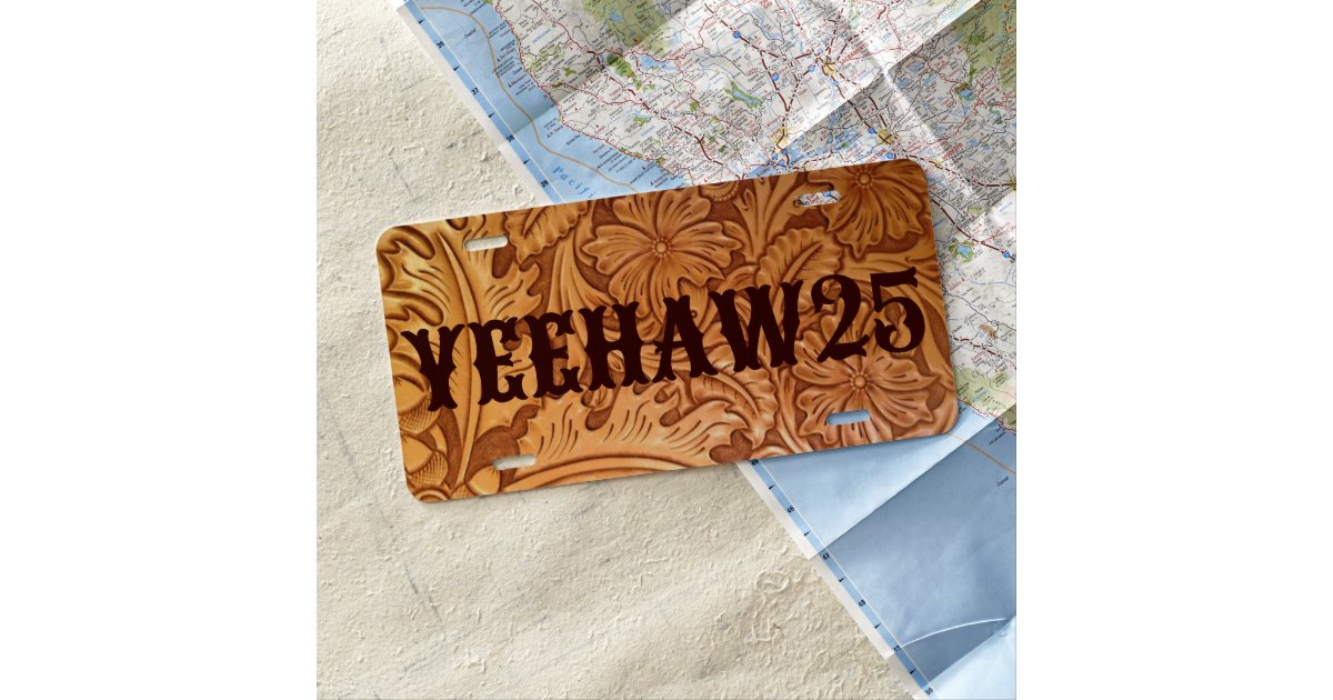 Rustic brown cowboy fashion western leather license plate | Zazzle