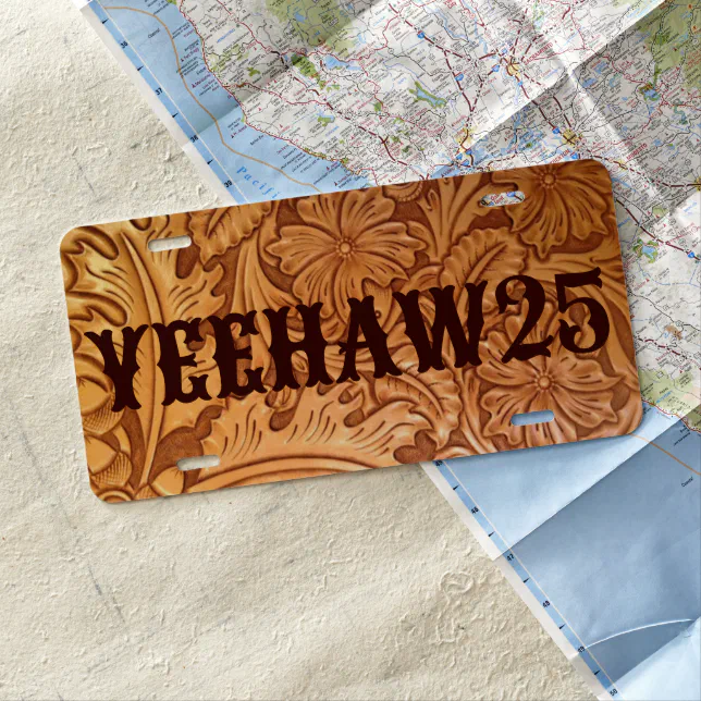 Rustic brown cowboy fashion western leather license plate | Zazzle