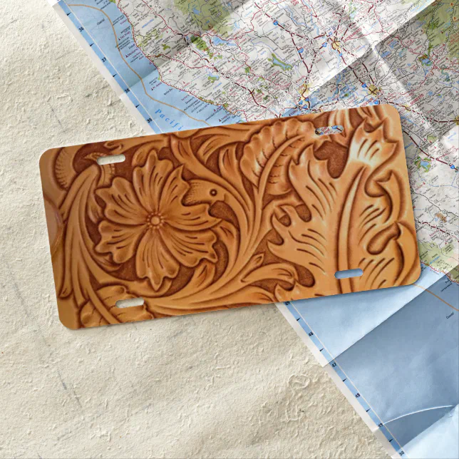 Rustic brown cowboy fashion western leather license plate | Zazzle