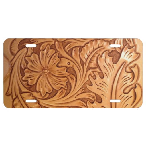 Rustic brown cowboy fashion western leather license plate | Zazzle