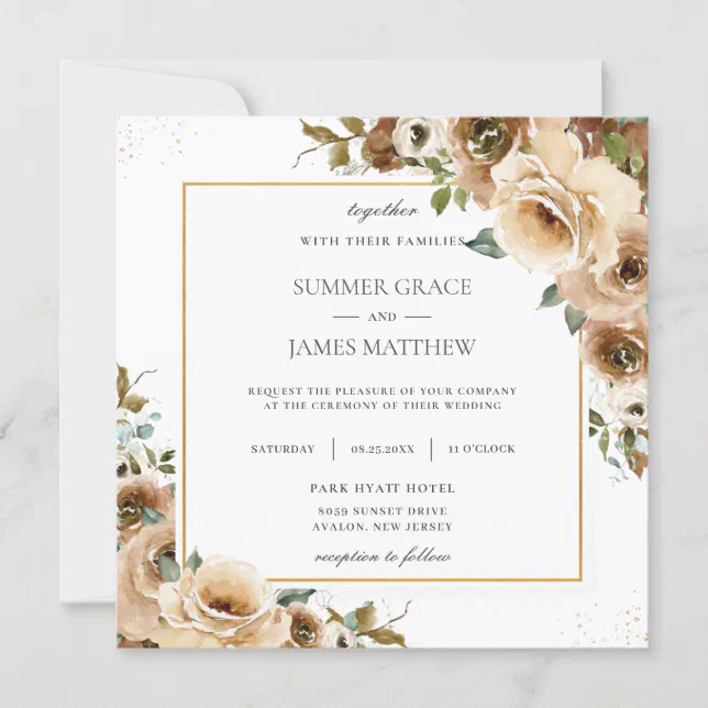 Rustic Brown Cream Floral Greenery Fall Wedding In Invitation | Zazzle