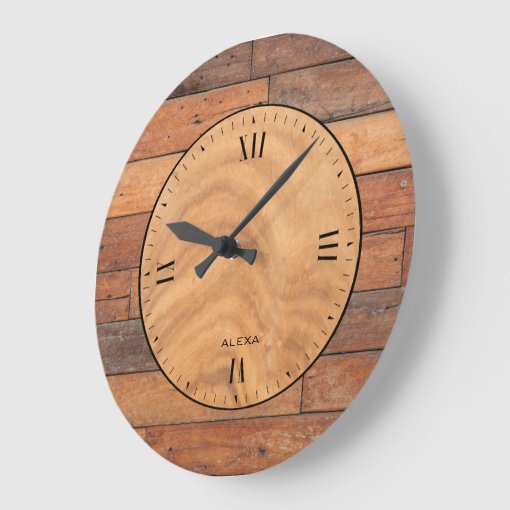 Rustic brown faux wood planks large clock | Zazzle