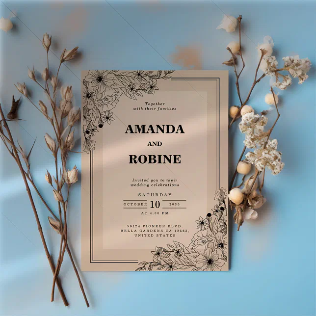 Rustic Brown Floral Wedding Invitation | Zazzle