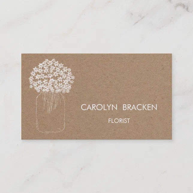 Rustic Brown Kraft Paper Mason Jar Flowers Business Card | Zazzle