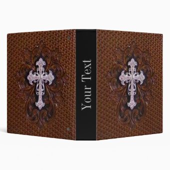rustic brown leather western country cross binder | Zazzle