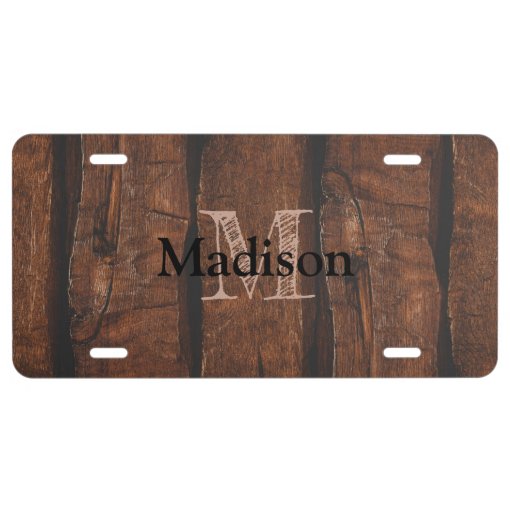 Rustic brown old wood Monogram Car License Plate | Zazzle