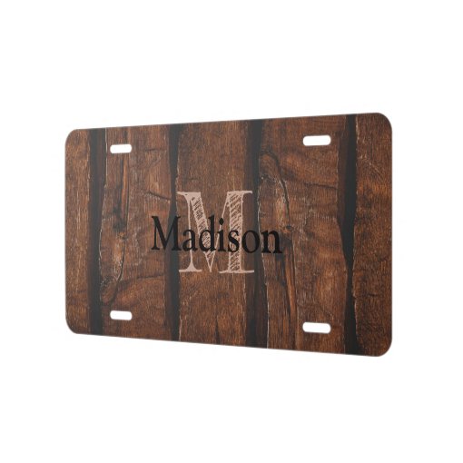Rustic brown old wood Monogram Car License Plate | Zazzle