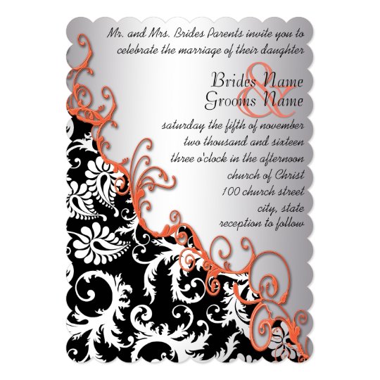 Rustic Brown Paper Damask Tangerine Swirls Invitation | Zazzle.com