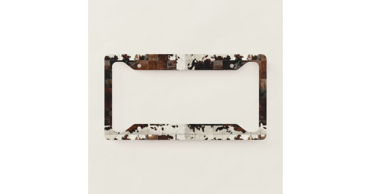 Rustic Brown Patchwork Cowhide License Plate Frame | Zazzle