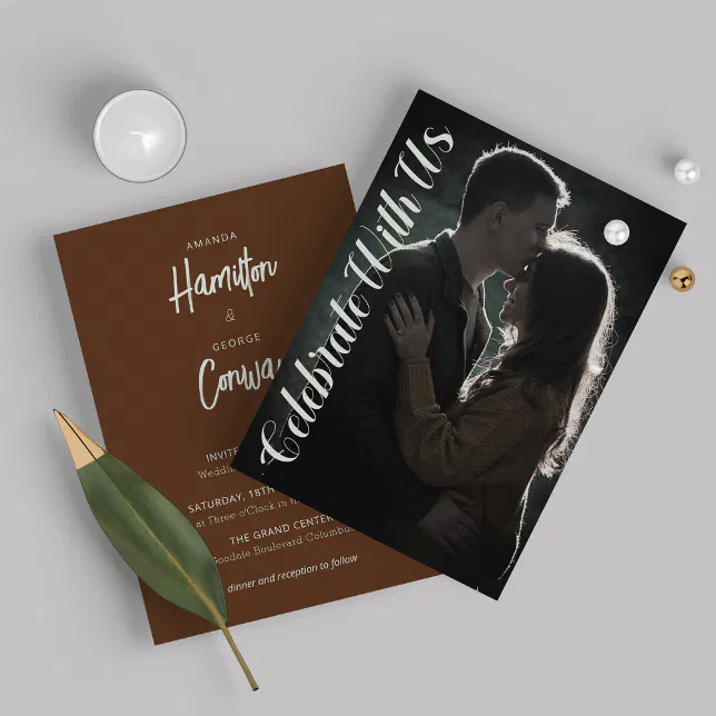 Rustic Brown Photo Wedding Invitation | Zazzle