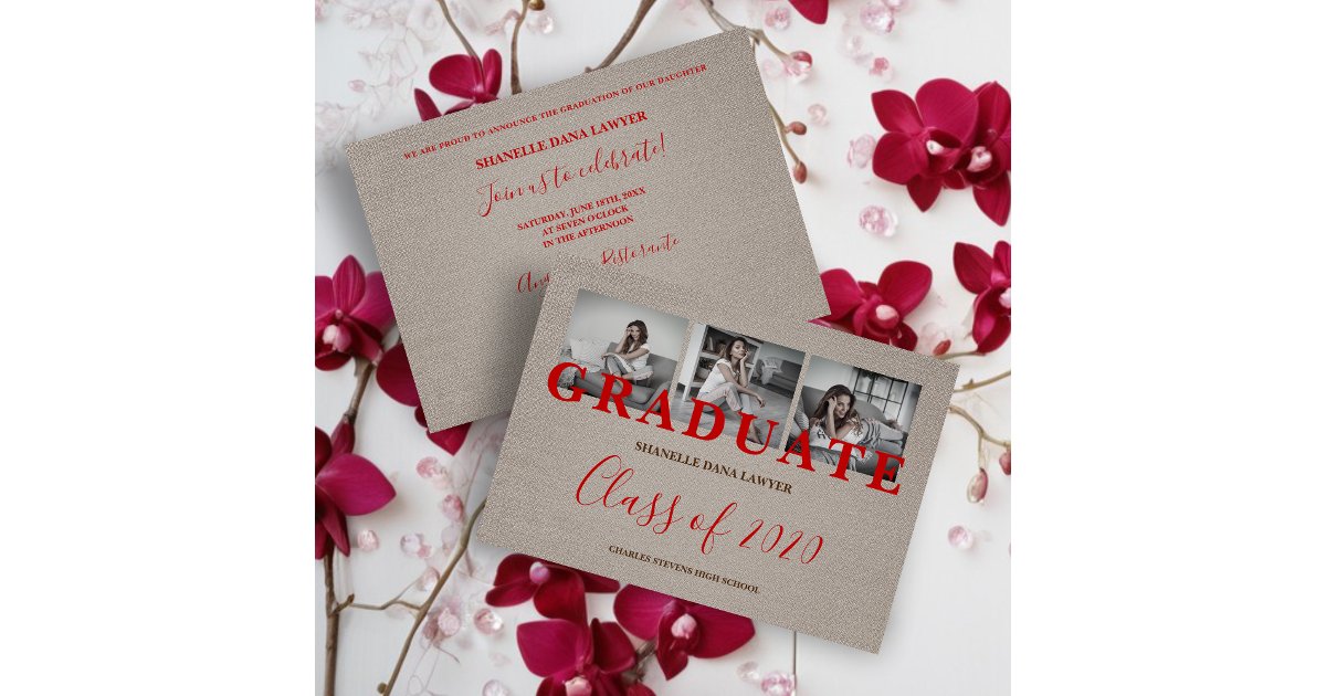 Rustic Brown & Red Modern 3 Photos Collage Grad | Zazzle