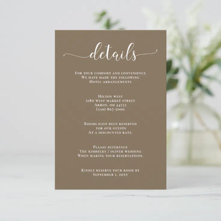Rustic Brown Simple Calligraphy Modern Wedding Enc Enclosure Card | Zazzle