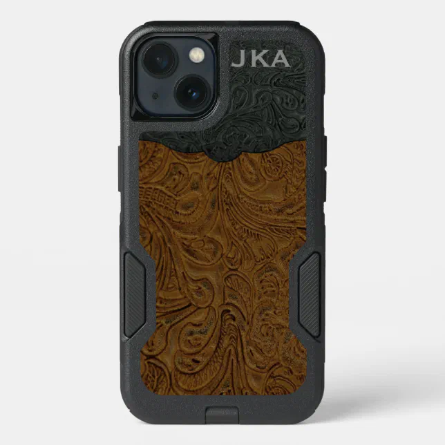 Rustic Brown Tooled Leather Personalized Otterbox iPhone Case | Zazzle