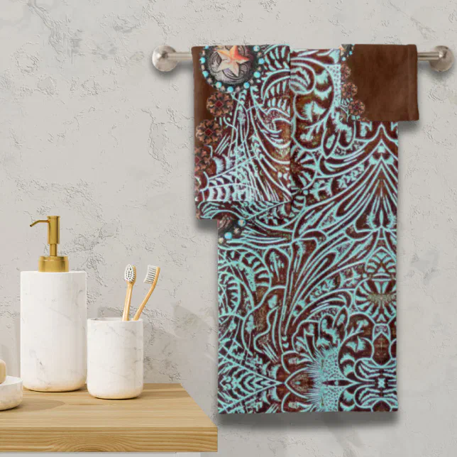 Rustic brown turquoise western country pattern bath towel set | Zazzle