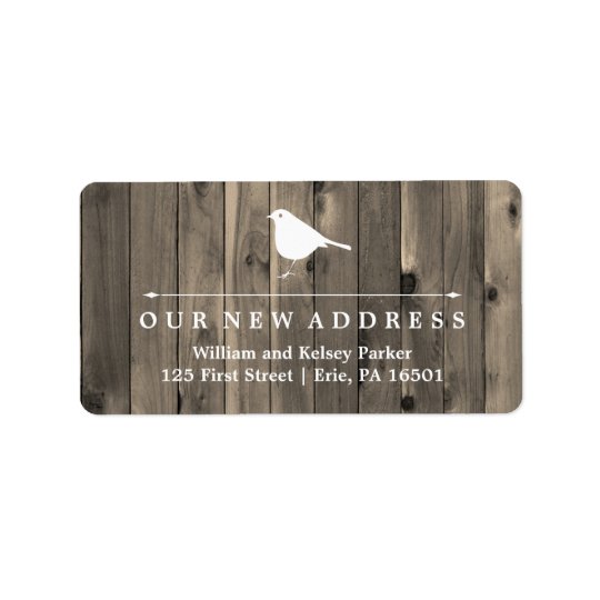 Rustic Brown Wood and Sweet Bird New Address Label | Zazzle.com