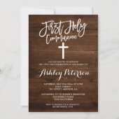Rustic brown wood first holy communion invitation | Zazzle