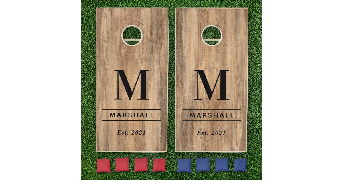 Rustic Brown Wood Grain Custom Wedding Monogram Cornhole Set | Zazzle