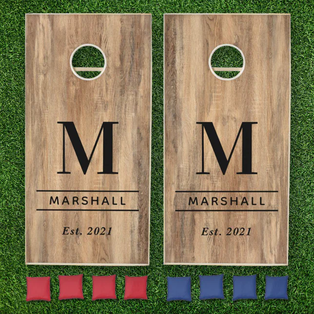 Rustic Brown Wood Grain Custom Wedding Monogram Cornhole Set | Zazzle