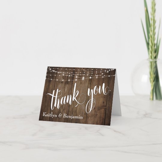 Rustic Brown Wood, White Light Strings Thank You | Zazzle.com