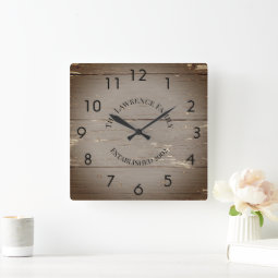 Rustic Brown Wooden Boards Personalized Square Wall Clock | Zazzle