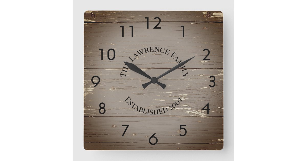 Rustic Brown Wooden Boards Personalized Square Wall Clock | Zazzle