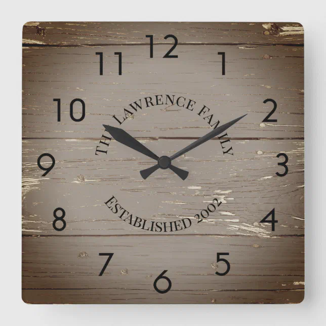Rustic Brown Wooden Boards Personalized Square Wall Clock | Zazzle