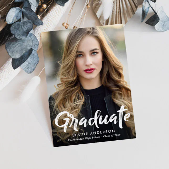 Rustic Brush lettering graduation invitation Postcard | Zazzle