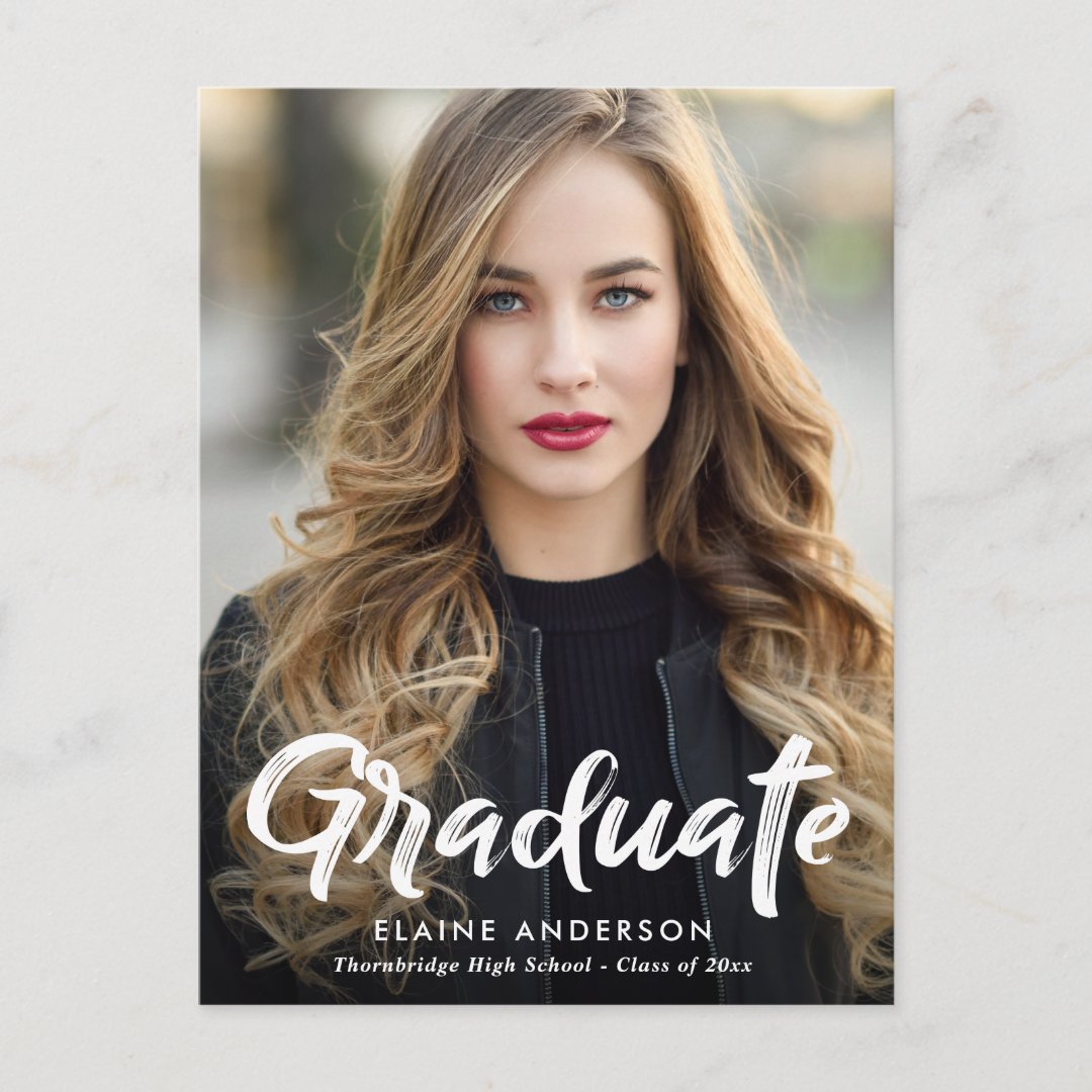 Rustic Brush lettering graduation invitation Postcard | Zazzle